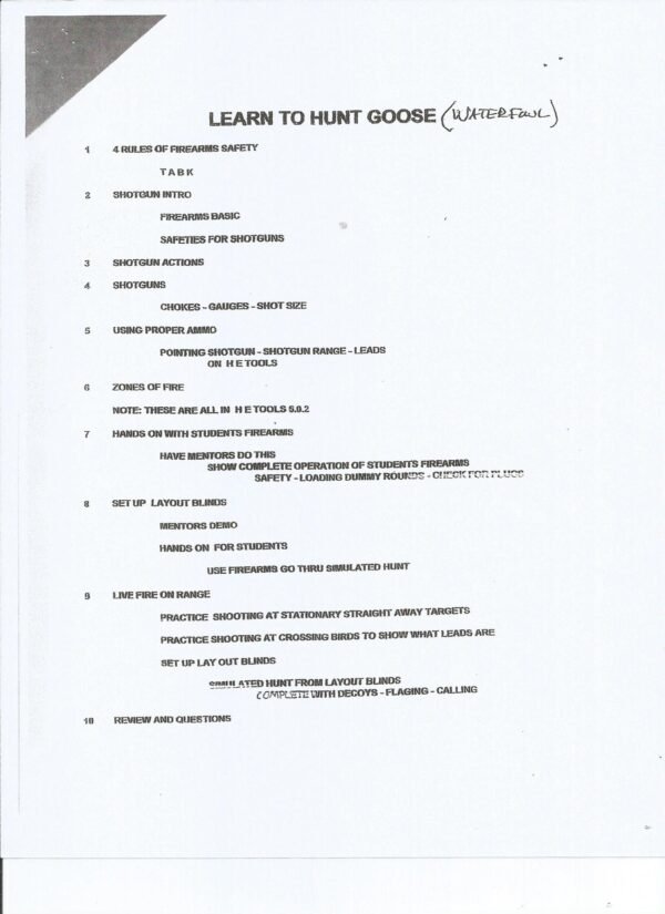 Learn to Hunt schedule example - Wisconsin Waterfowl Association