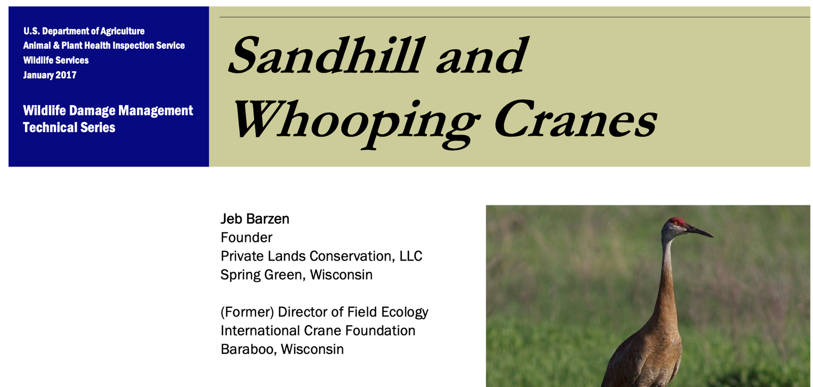 USDoA Cranes - Wisconsin Waterfowl Association